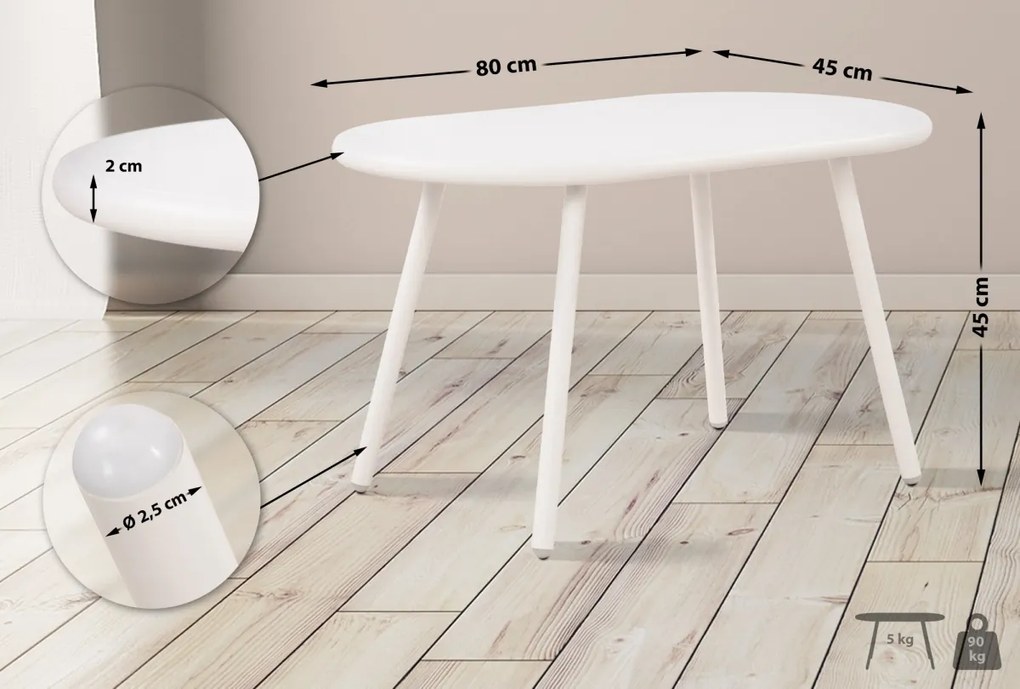 Konferenční stolek Velva - v45 x 80 x 45 cm - Bílá