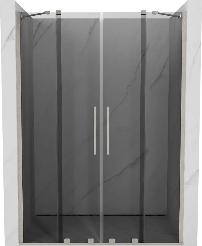 Mexen Velar Duo, posuvné sprchové dveře do otvoru 160 cm, 8mm šedé sklo, broušená ocel, 871-160-000-42-97