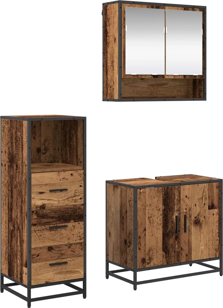 Sada koupelnového nábytku 3 ks Staré dřevo 65 x 33 x 60 cm 3402444