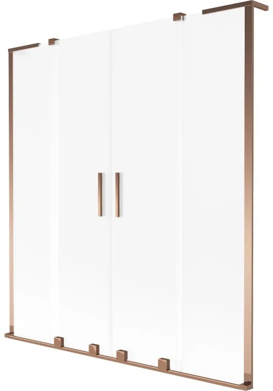 Mexen Velar L Duo, 2-křídlová posuvná vanová zástěna 140 x 150 cm, 8mm sklo námraza, růžové zlato, 896-140-003-32-60
