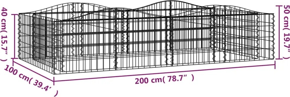 Klenutý gabion vyvýšený záhon 200x100x50 cm pozinkované železo 153550