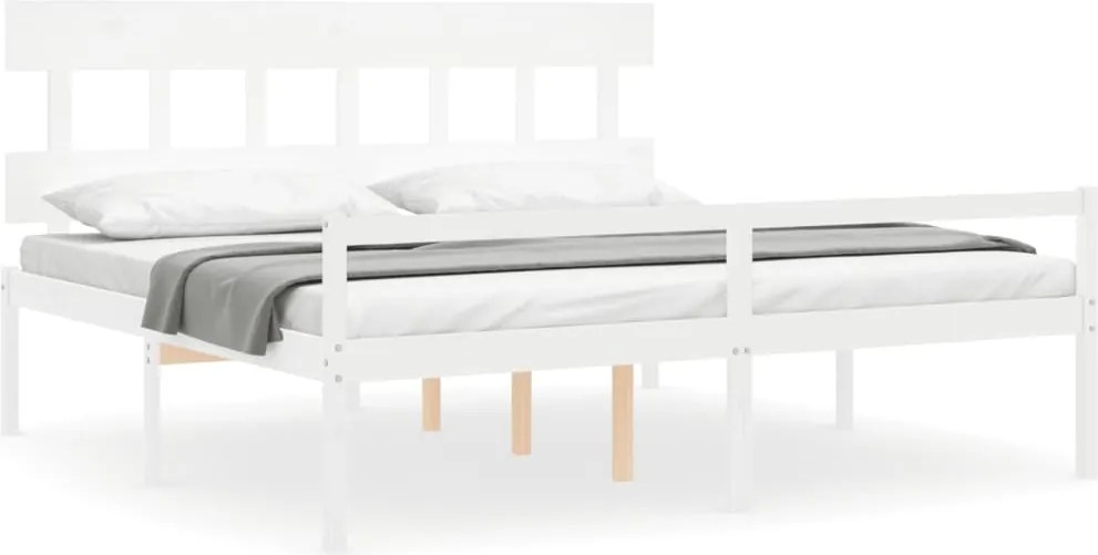 Postel s čelem pro seniory bílý 200x200 cm masivní dřevo 3195437