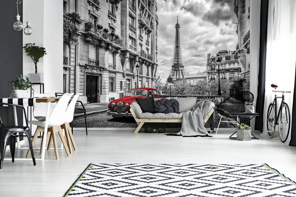 Fototapeta - Červené auto v Paříži (254x184 cm)