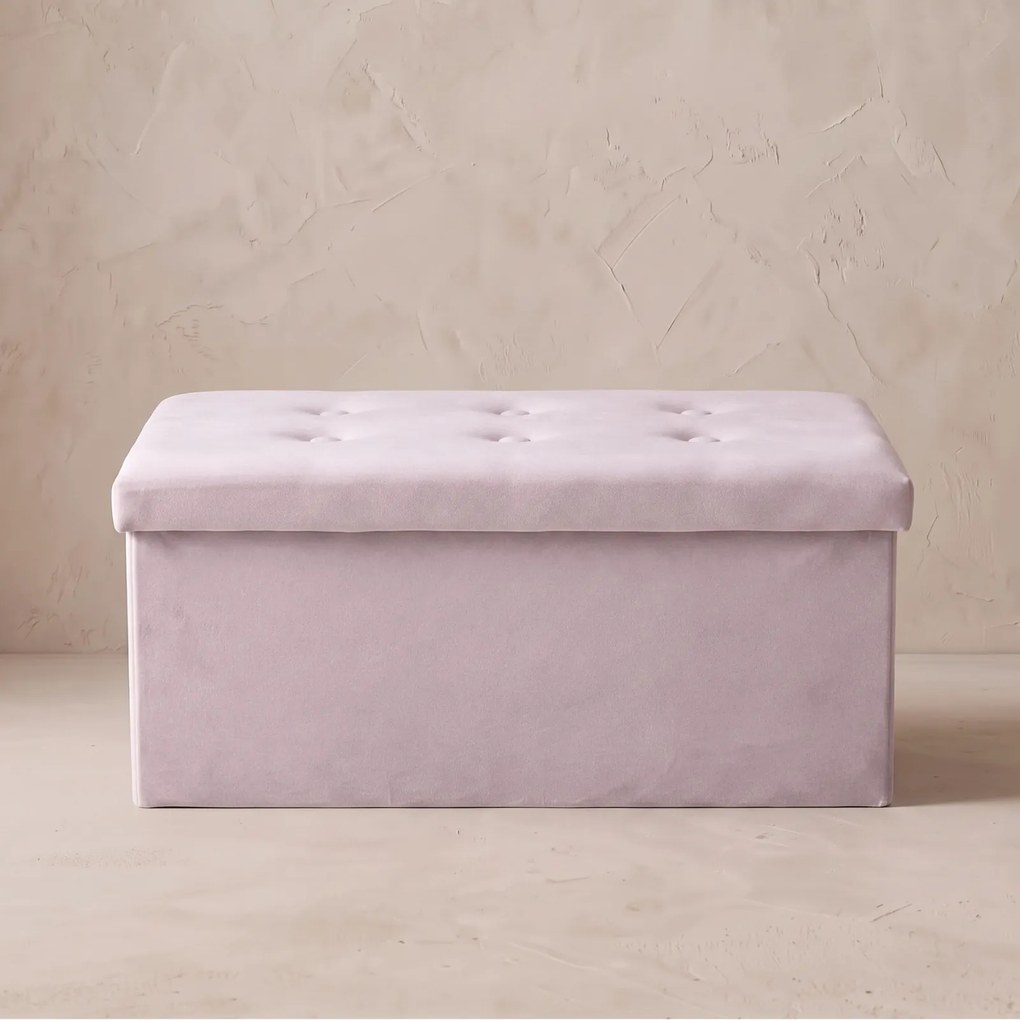 Obdélníkový velurový taburet s úložným prostorem, skládací, 76 × 38 × 38 cm, růžový