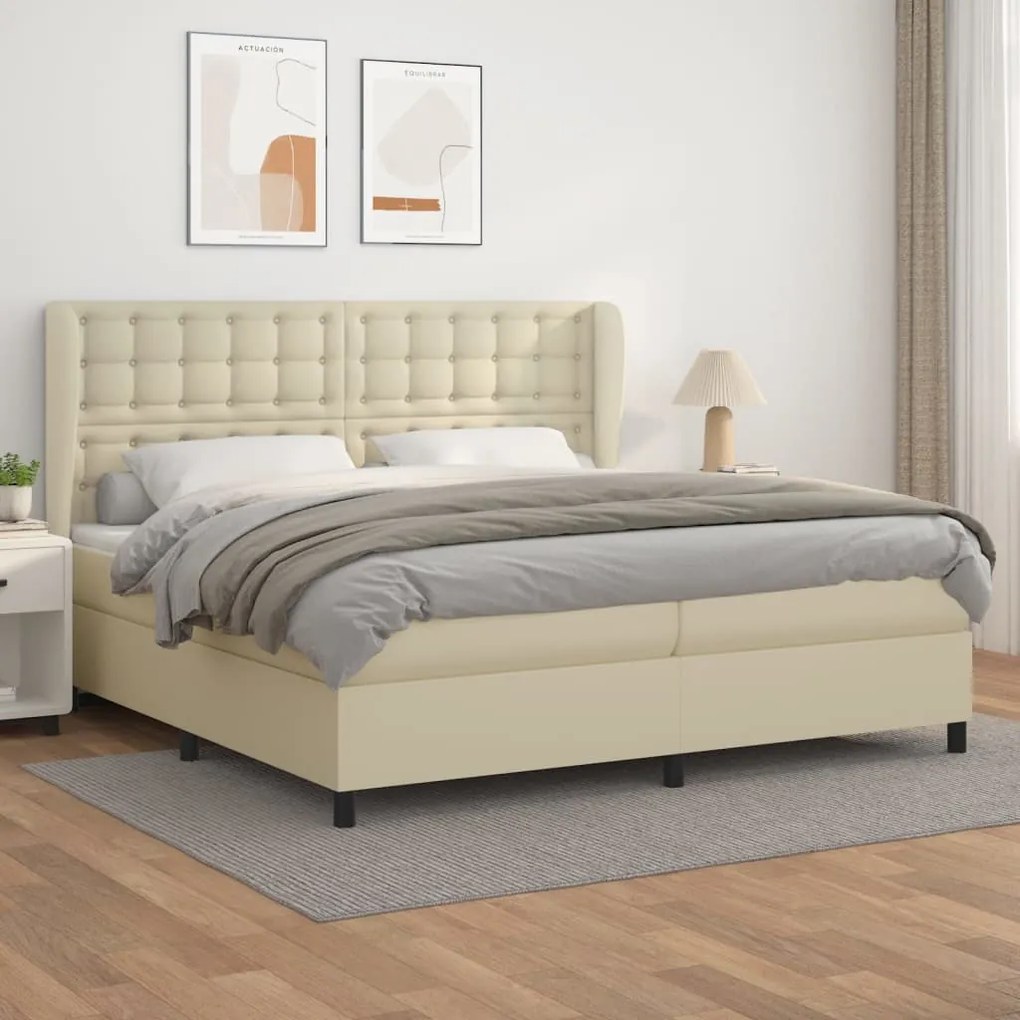 Box spring postel s matrací krémová 200x200 cm umělá kůže 3129053