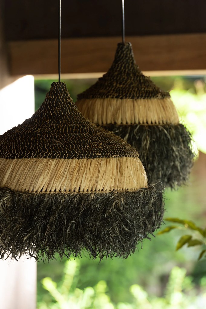 Závěsné černopřírodní ratanové světlo Raffia L - Ø 50*65 cm/ E27