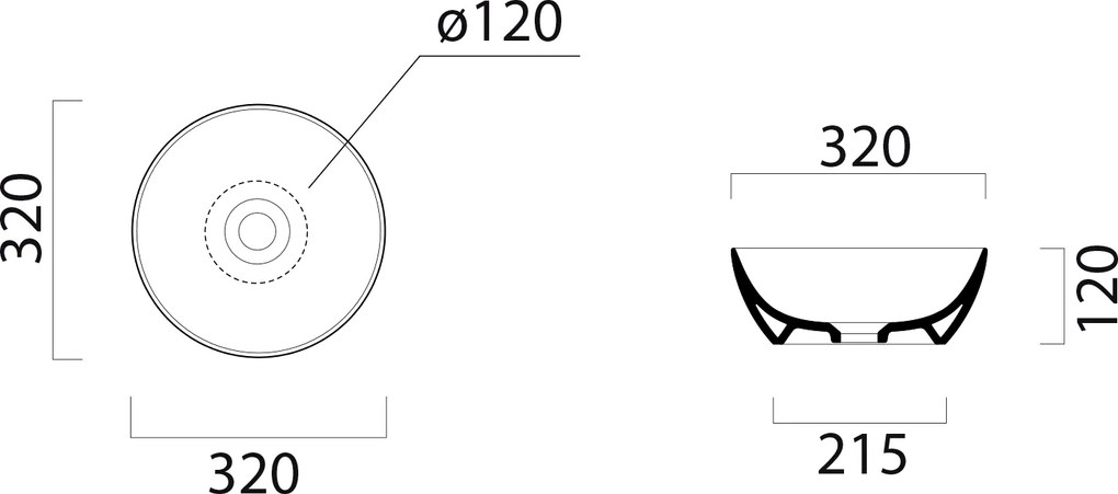 GSI Pura umyvadlo na desku 32 cm bez otvoru pro baterii bez přepadu keramické bílá Extra Glaze 885411