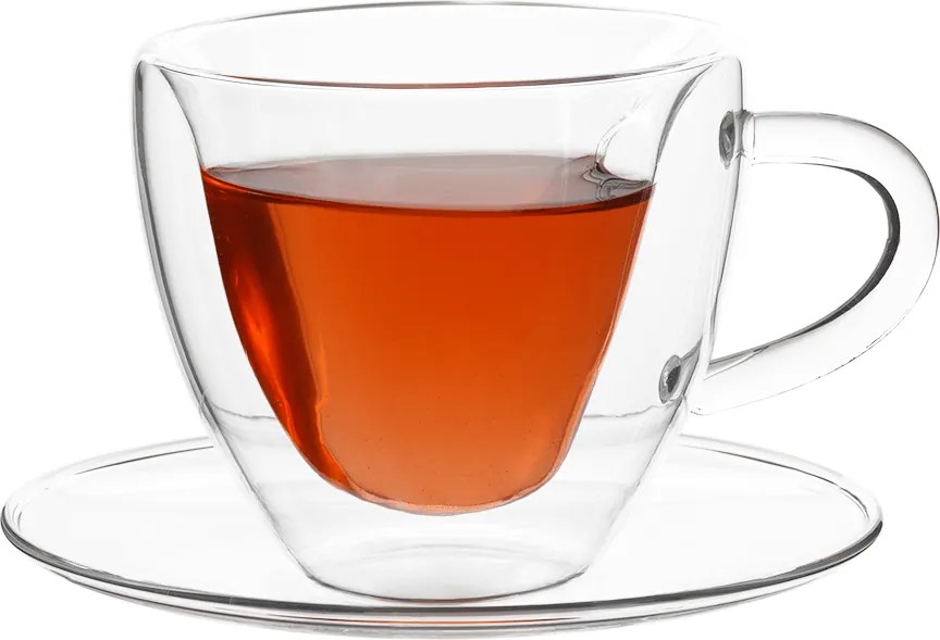 Termo sklenice, set 2 ks, šálek Heart s podšálky, ve tvaru srdce, 150 ml, HOTCOOL TYP 5