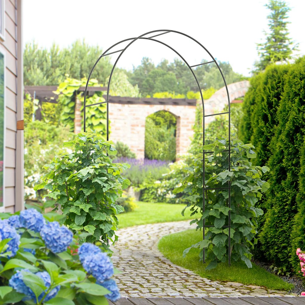 Outsunny Kovový zahradní oblouk na růže a popínavé rostliny, 140 × 40 × 240 cm, černý