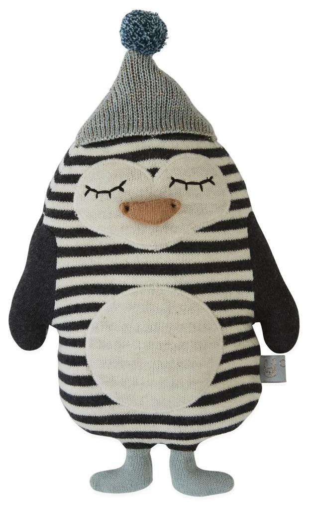 OYOY Tučňák Penguin s čepičkou, černá barva, textil