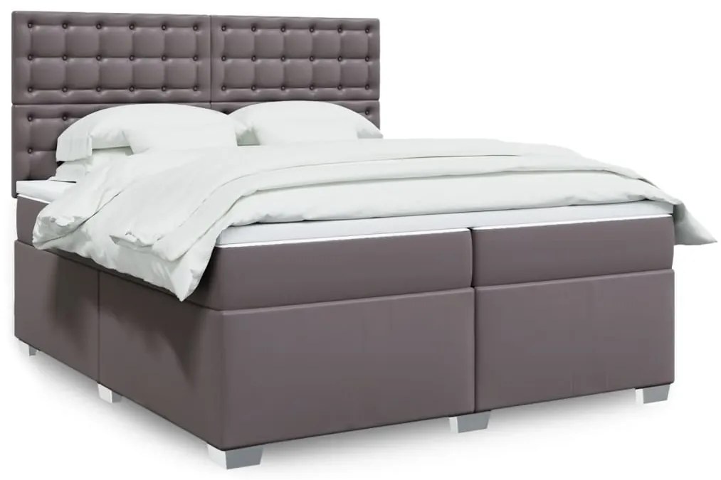 Box spring postel s matrací šedá 200x200 cm umělá kůže