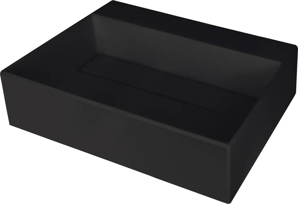 Deante Correo, granitové umyvadlo na desku s poličkou pod baterii a krycí deskou 500x400x130 mm, černá, CQR_NU5M