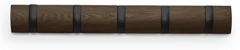 Věšák na zeď FLIP Umbra 5 háčků hnědý , dřevo/kov, hnědá/černá, 51x7x3 cm