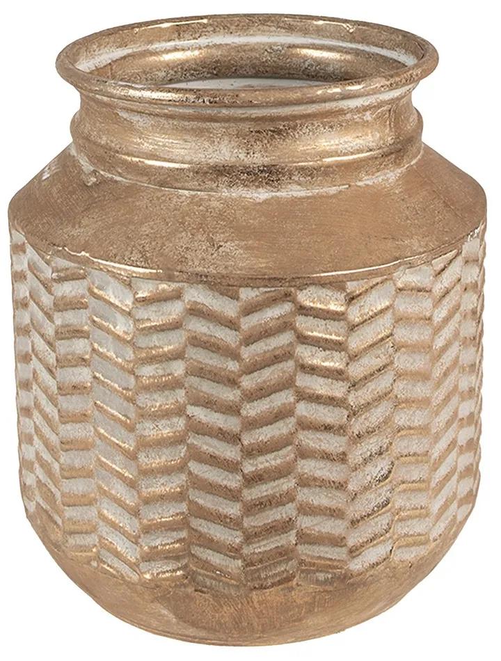 Zlatá antik dekorativní plechová váza - Ø21*23 cm