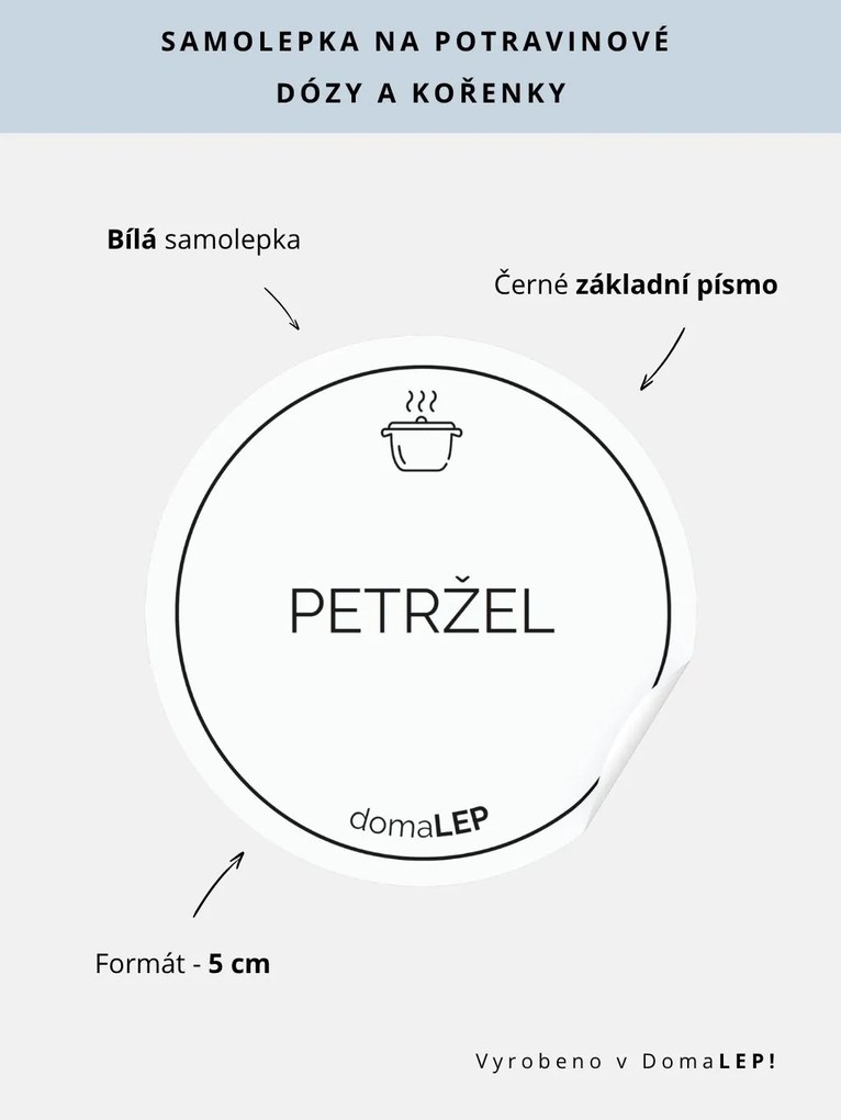 Samolepka na kořenky PETRŽEL bílá 5 cm základní písmo