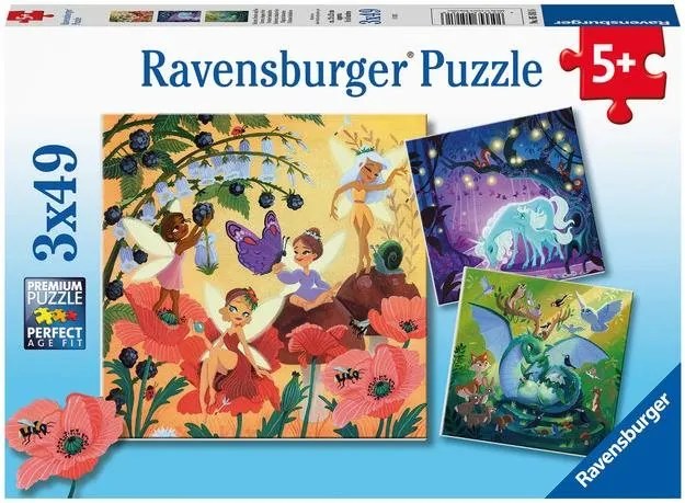 Puzzle ravensburger 051816 víla, drak a jednorožec 3x49 dílků