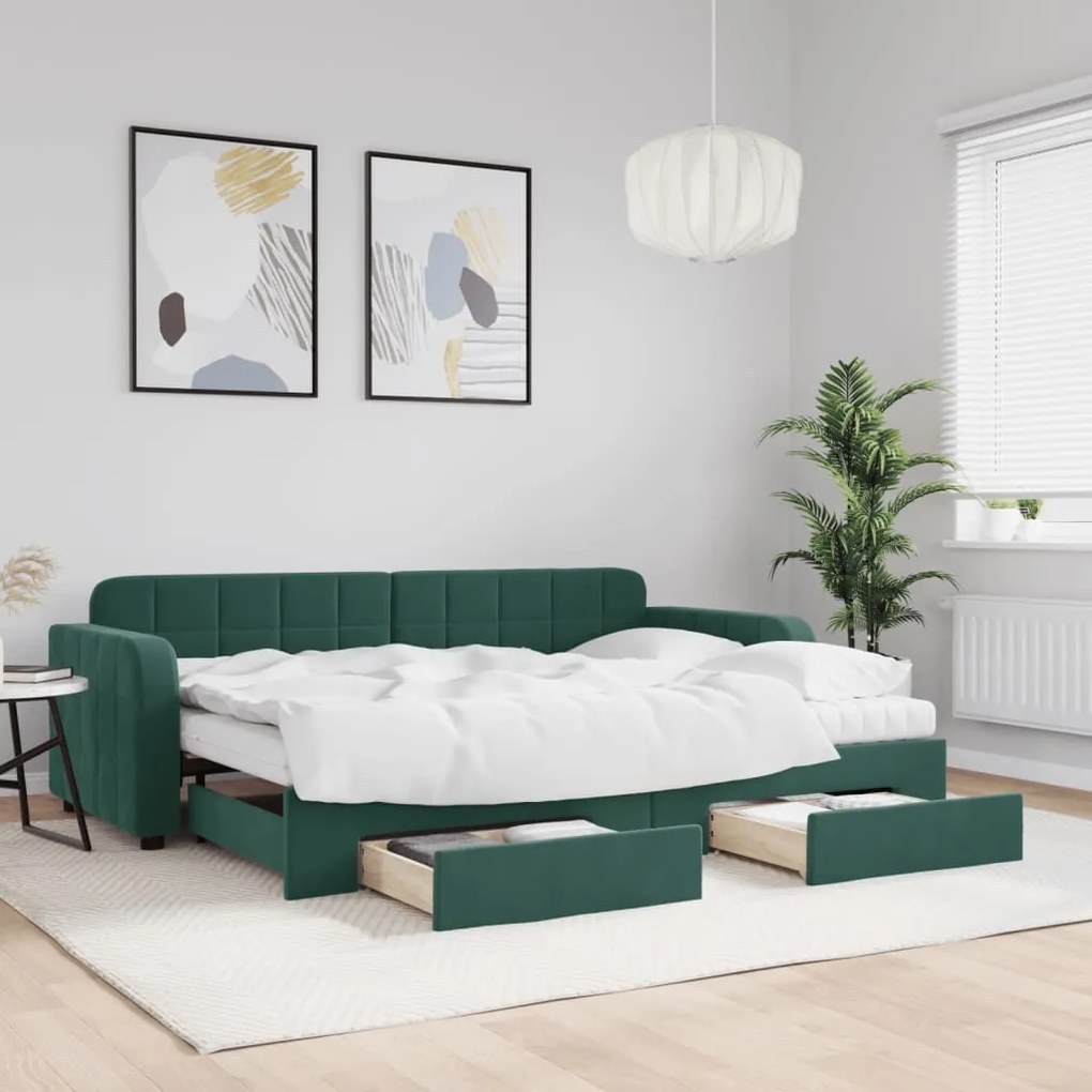 Válenda s přistýlkou a zásuvkami tmavě zelená 80 x 200 cm samet 3196996