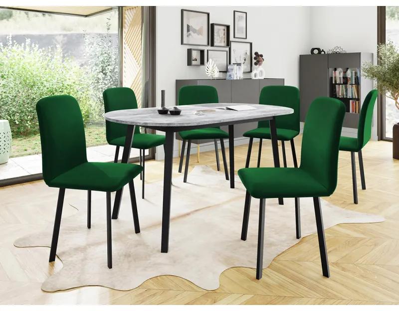 Rozkládací stůl Zerimo S 150x80 se 6 židlemi Lekoz, Barva dřeva: šedý mramor + černá, Potah: Amor Velvet 4311