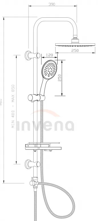 Invena Corso, sprchový sloup s poličkou, chromová, INV-AU-23-001-C
