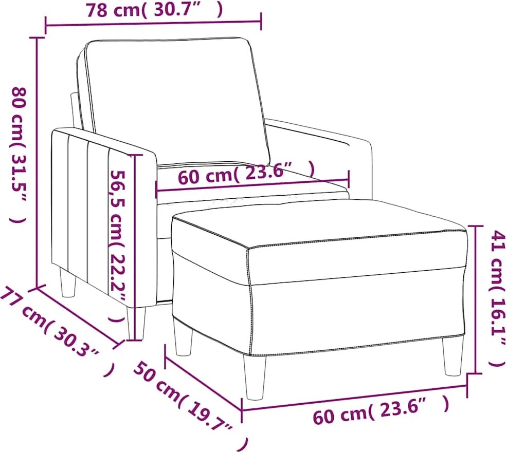 Křeslo s podnožkou krémové 60 cm samet 3201053
