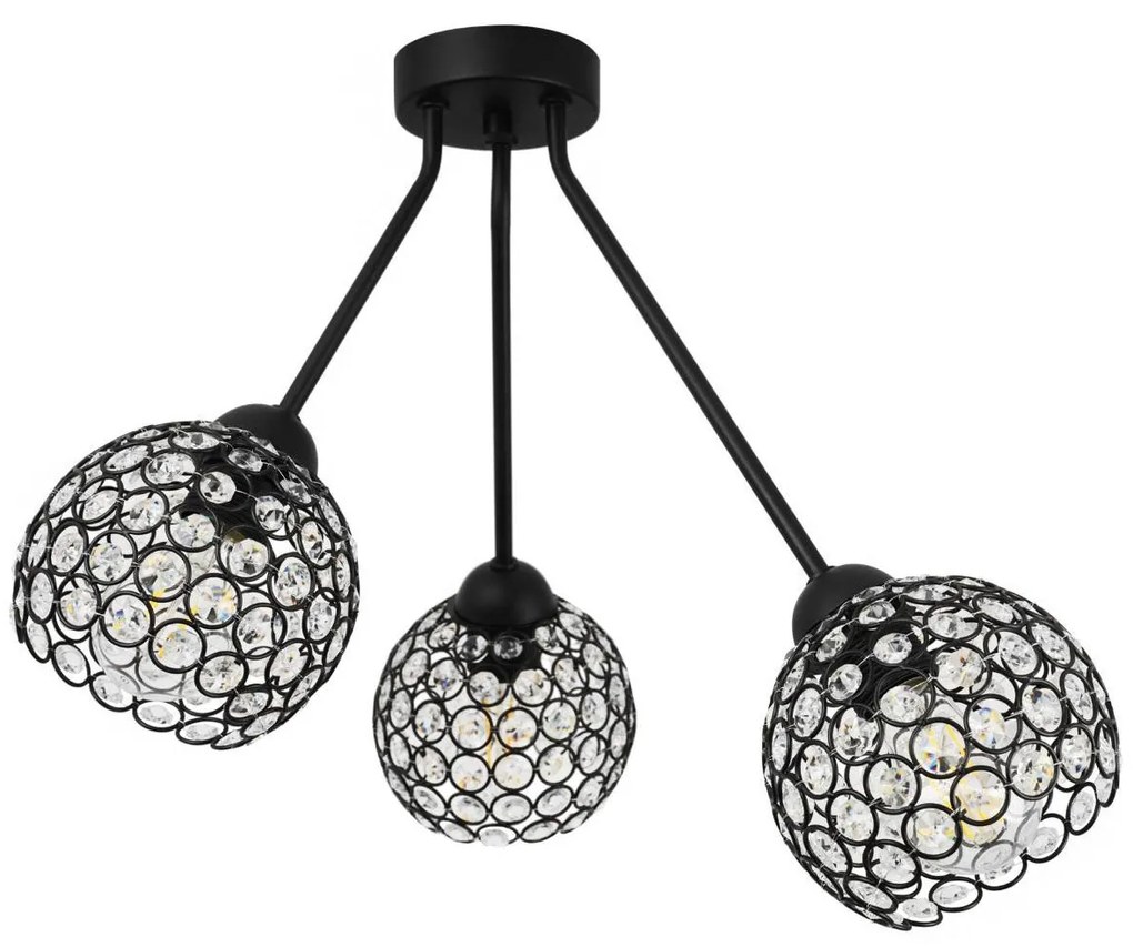 Stropní svítidlo Crystal Trio, 3x černé křišťálové stínítko