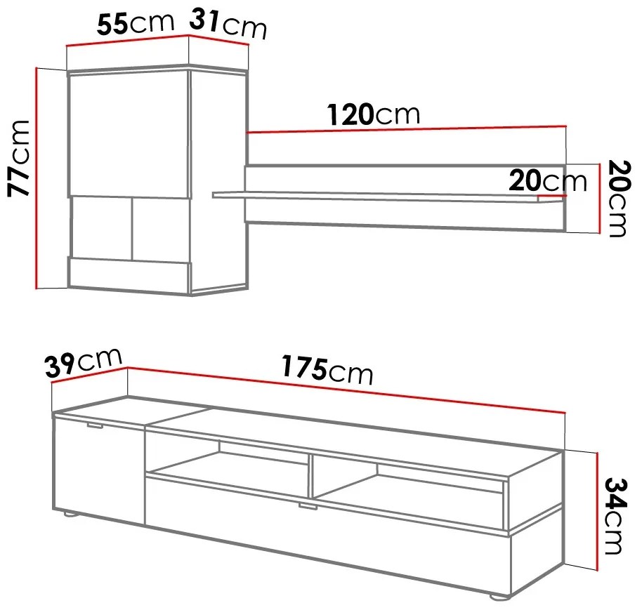 Obývací stěna MINI dub sonoma/antracit