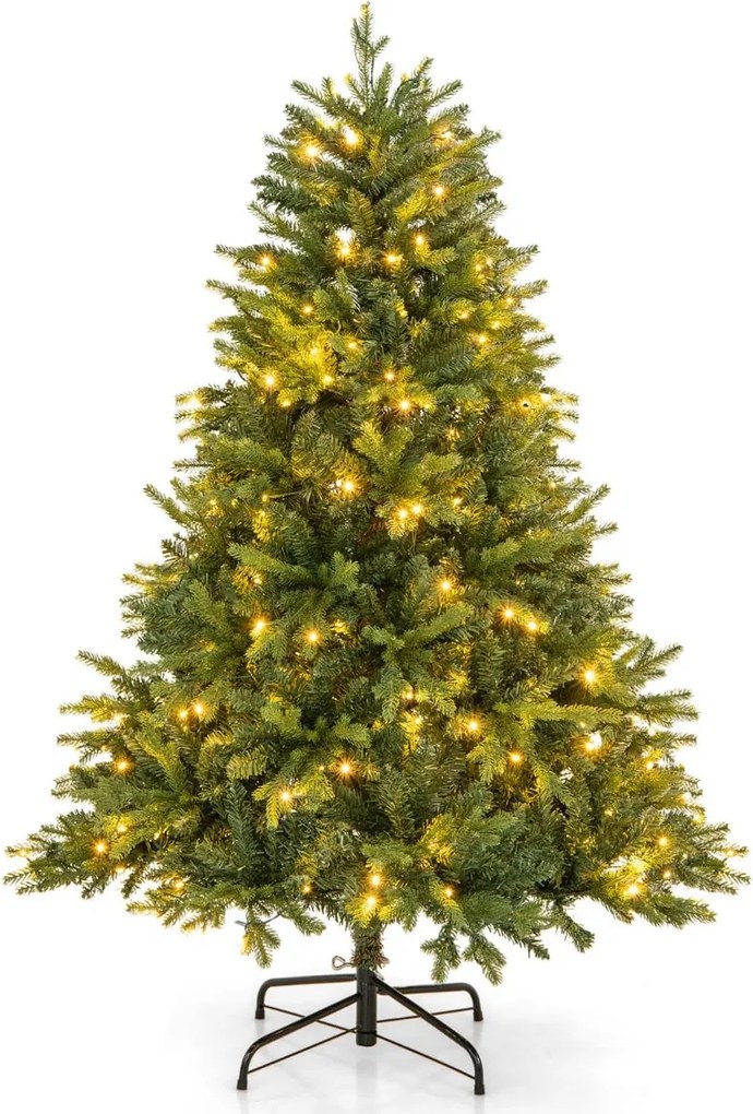 Costway Umělý vánoční stromek 150 cm s LED diodami ve vícebarevné a teplé bílé