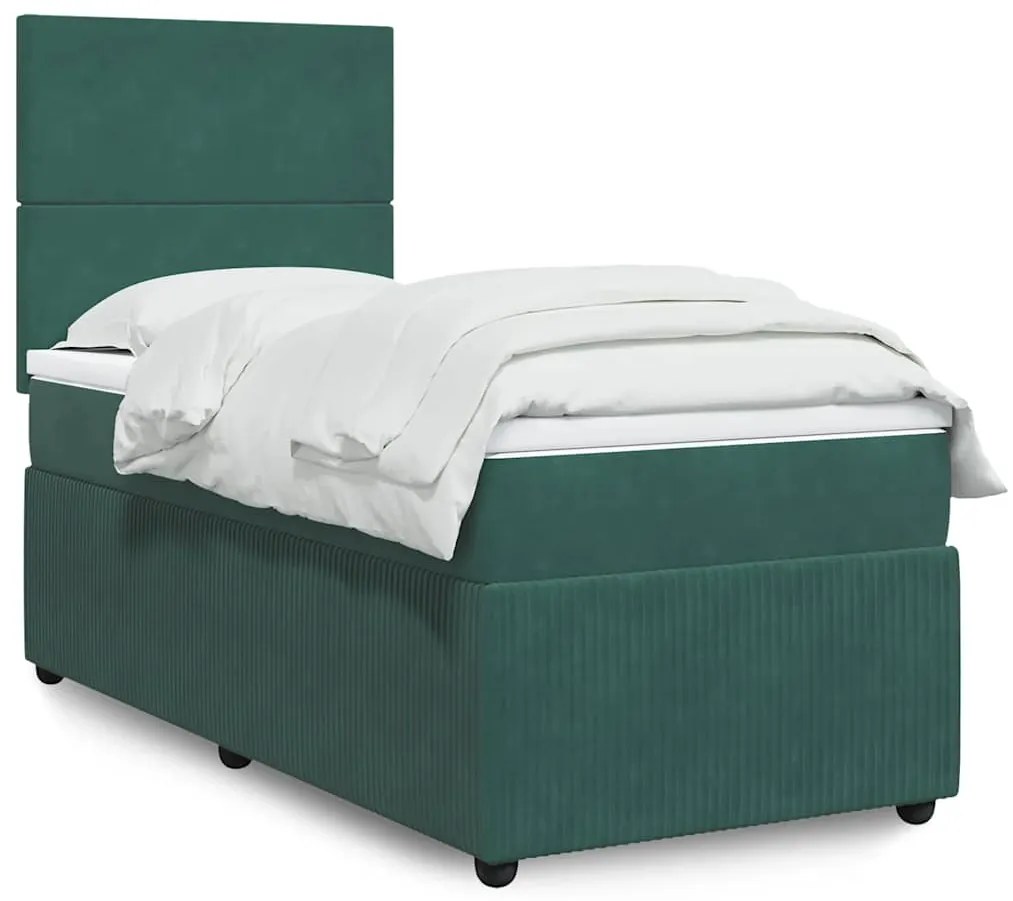 Box spring postel s matrací tmavě zelená 90x200 cm samet 3294535