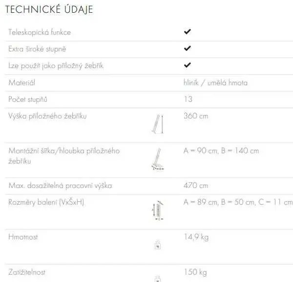 Teleskopický žebřík Hailo Master T100 FlexLine, 13 příček, 7114-131
