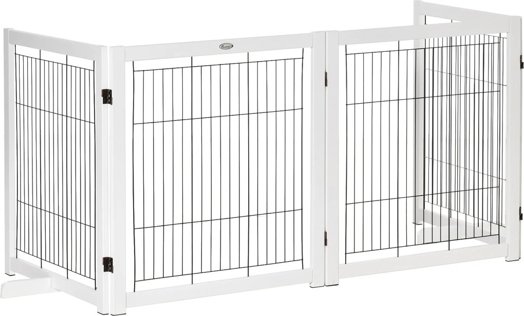 Dřevěná bezpečnostní brána PawHut, zábrana pro psy, bezpečnostní brána, brána pro psy, bezpečnostní dveře, ocel, bílá, 305 x 35,5 x 82 cm