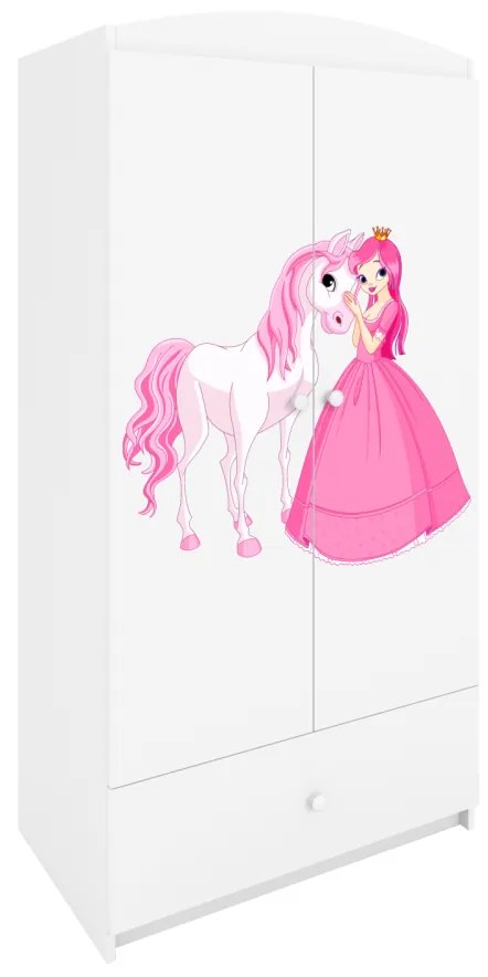 Dětská skříň Babydreams 90 cm princezna a poník bílá