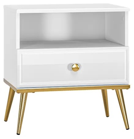 ML FURNITURE Noční stolek - GOLDIN 07, lesklá bílá/matná bílá