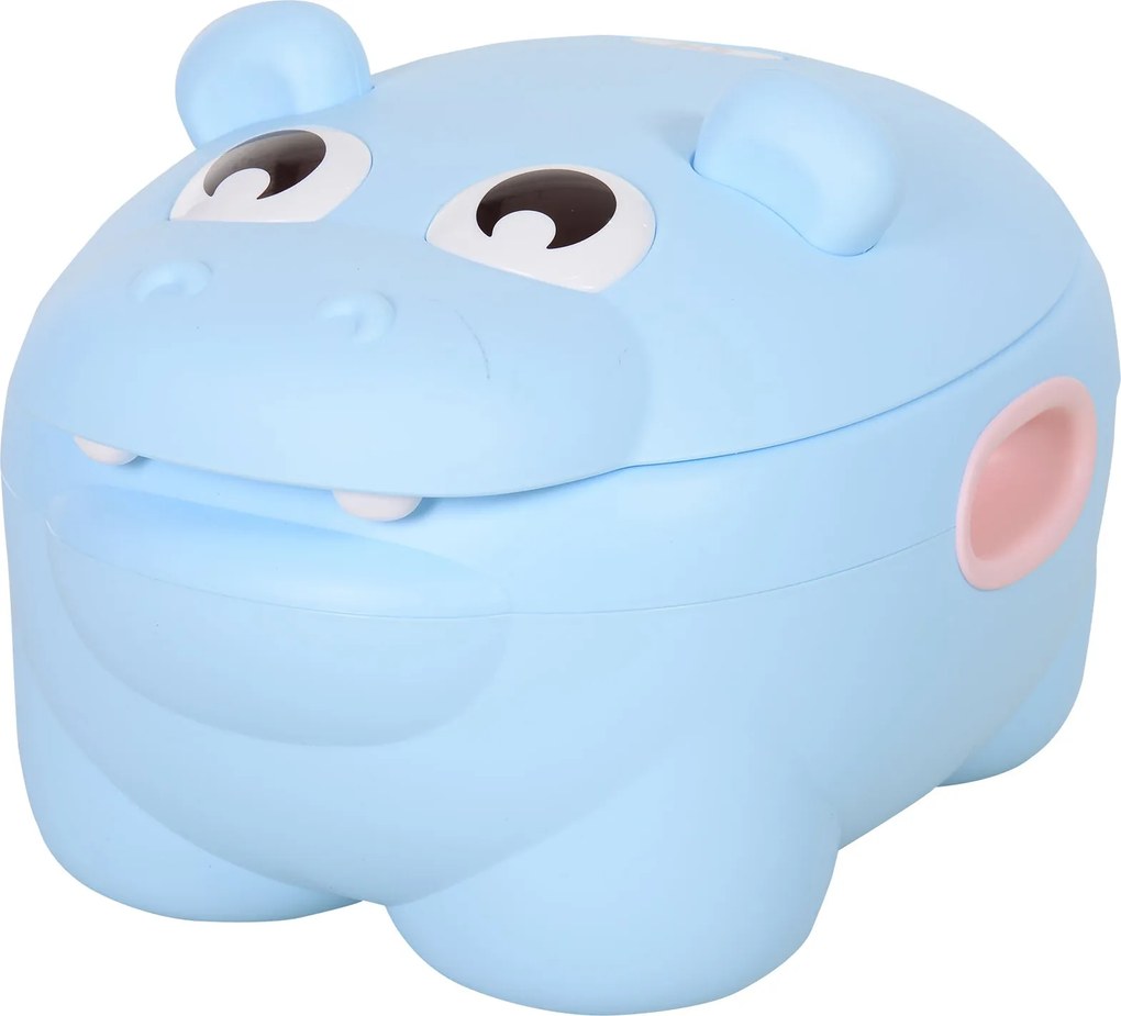 HOMCOM Dětský nočník ve tvaru hrocha 2 v 1 s odnímatelným nočníkem a toaletním štětcem pro učení, nosnost 25 kg, 40x30x23 cm, modrý | Aosom