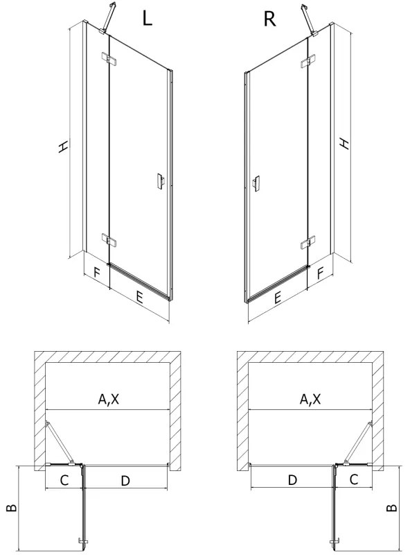 Mexen Mist-H, 1-křídlé sprchové dveře pravé 115 cm, čiré sklo, zlatý lesklý profil, 8A5-115-000-50-00-P