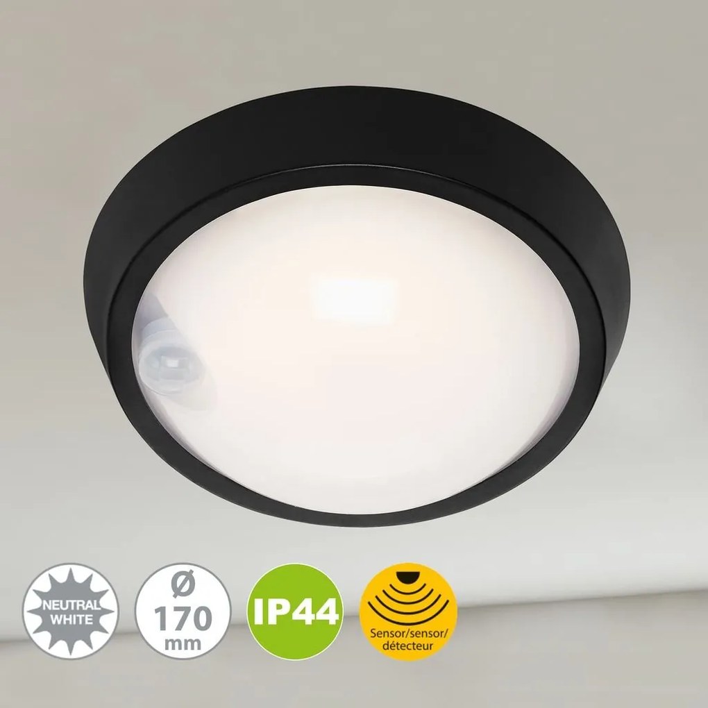 BRILO 3352015 LED venkovní svítidlo s čidlem, pr. 17 cm, 12 W, černá (starý kód: BRILO 3352-015) - BRILO