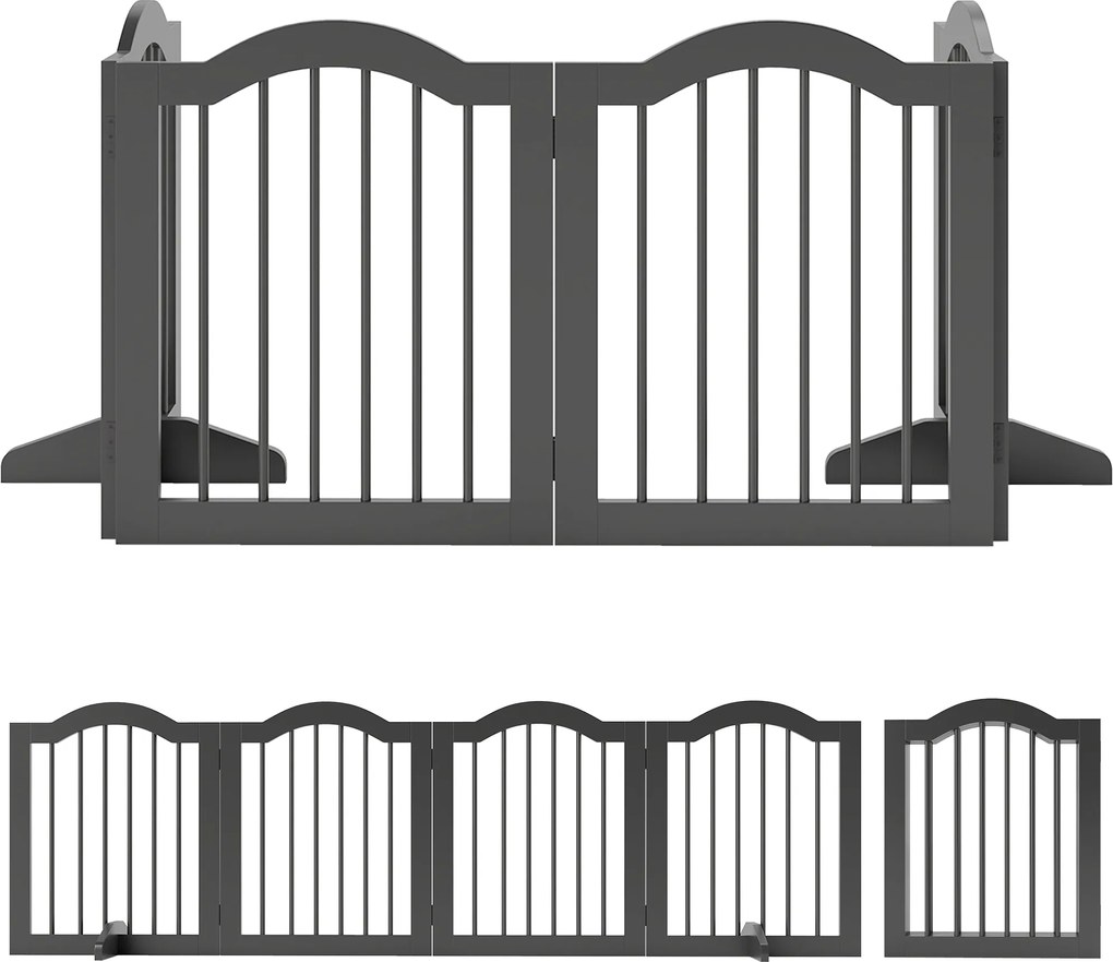 Bariérový plot pro psy Volně stojící ochranný plot s patkami, skládací plot pro psy, 4 panely, 208 x 29,5 x 61 cm, černý