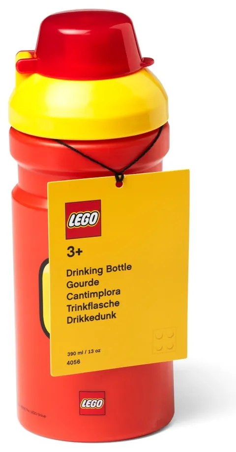 Červená lahev na vodu se žlutým víčkem LEGO® Iconic, 390 ml