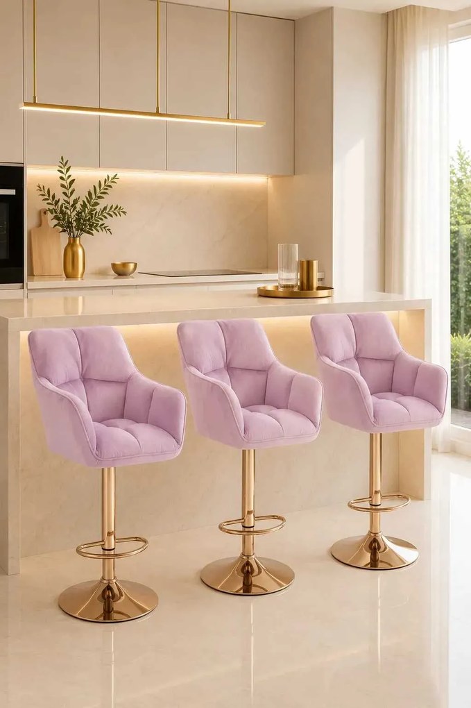 LuxuryForm DESIGN Barová židle AMALFI VELUR na zlaté kulaté podstavě - levandule