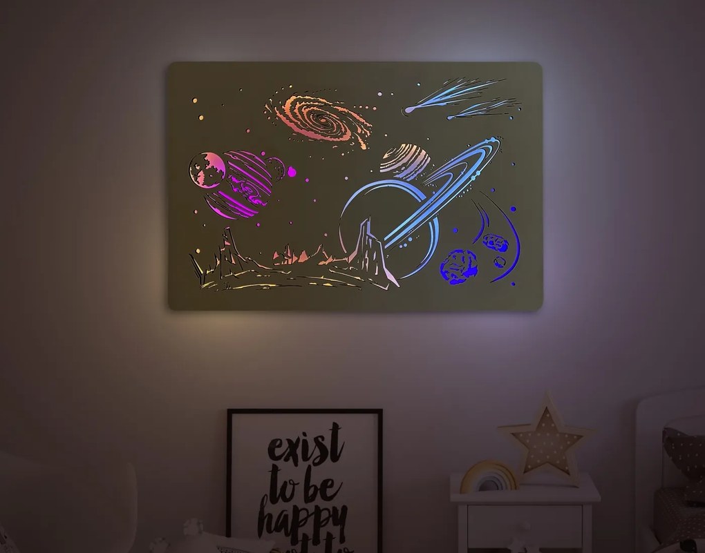 Li-Go "Vesmír" světelný obraz RGB s baterií 90x60cm provedení povrchu: dub světlý