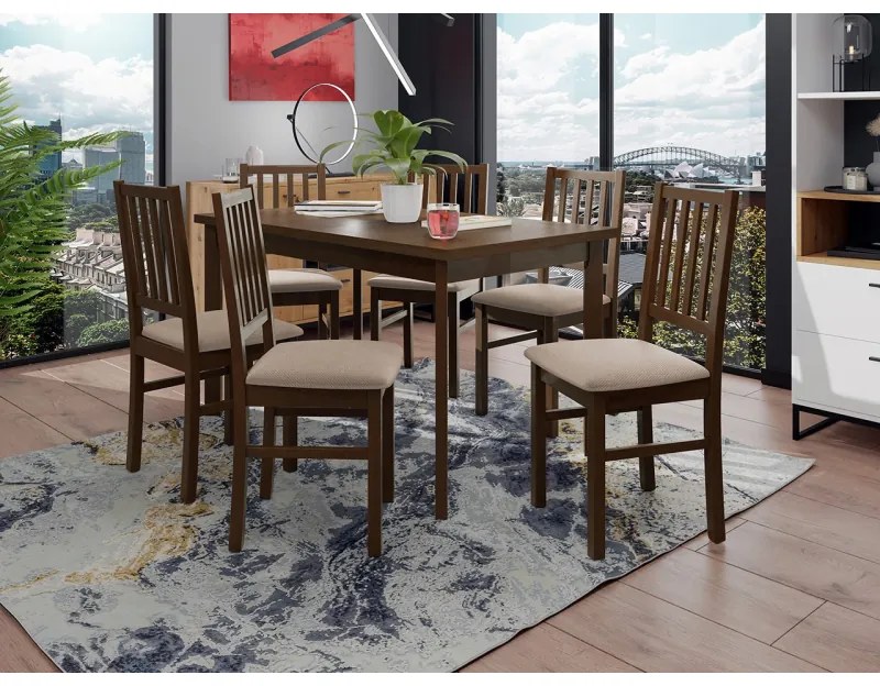 Rozkládací jídelní stůl se 6 židlemi AL15, Barva dřeva: ořech-L, Potah: Hygge D20