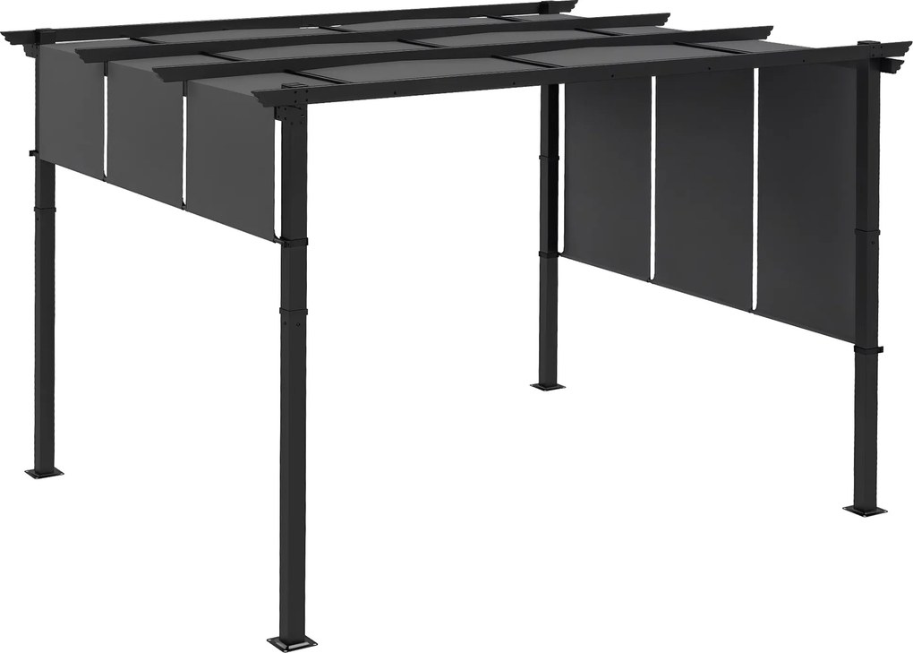 Outsunny Pavilon cca 3,5 x 3 m Pergola, Zastřešení Terasy, Kryt s Boční Stěnou pro Zahradu, Terasu, Tmavě Šedá | Aosom