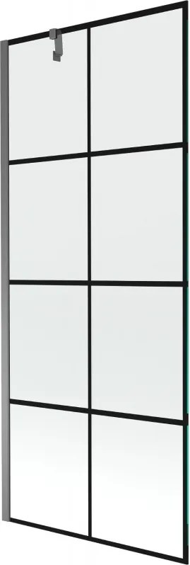 Mexen Next, 1-křídlová vanová zástěna 80 x 150 cm, 6mm čiré sklo - černý vzor, grafitová, 895-080-000-00-77-95