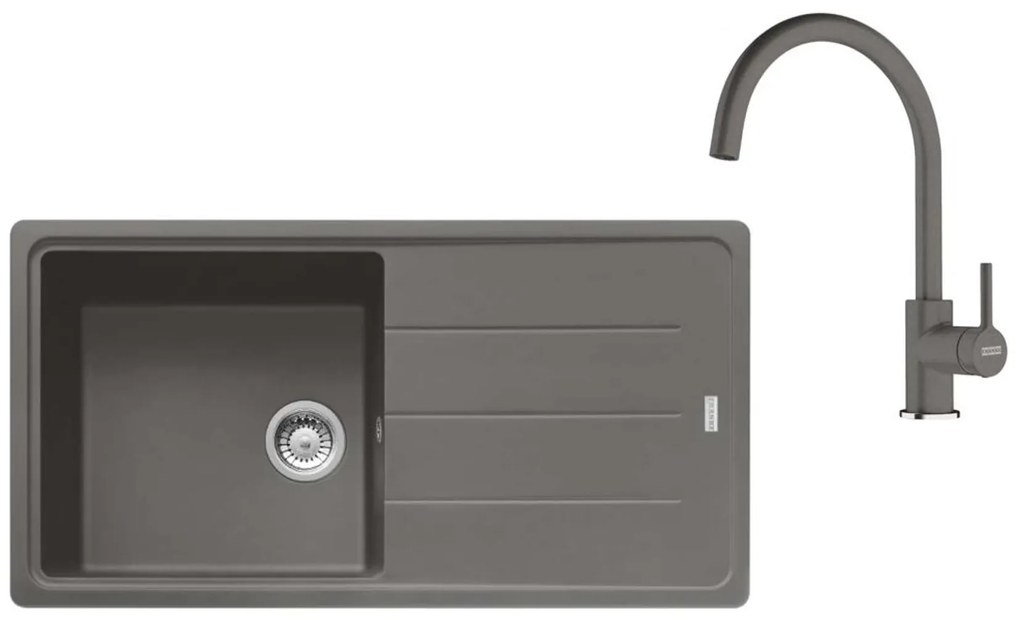 Franke - Kuchyňský set G280ŠK, fragranitový dřez BFG 611 a baterie FC 6018.084, šedý kámen 114.0700.814