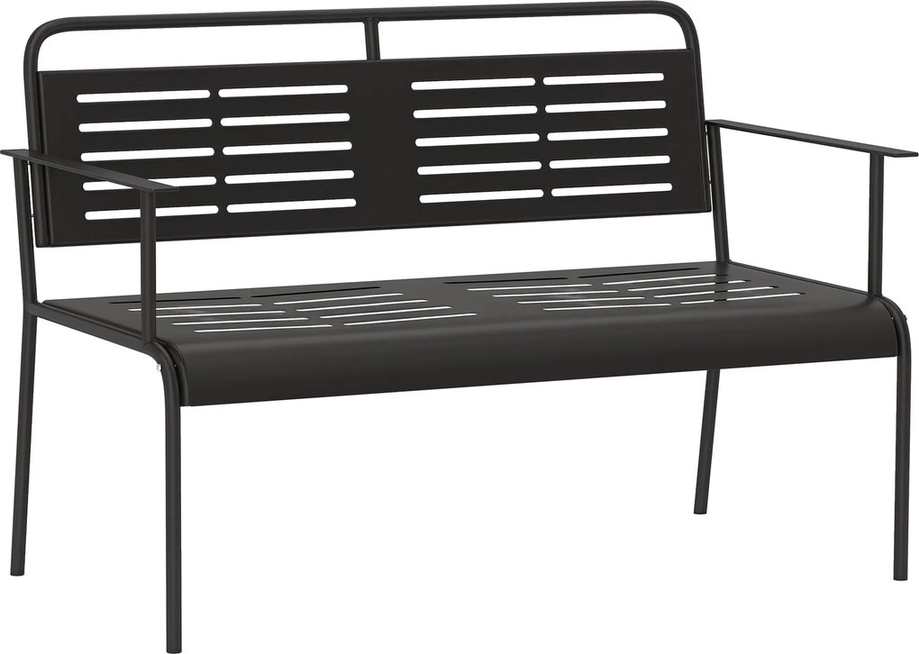 Outsunny Zahradní Lavice pro Dva, Lavice se Šprušlovým Designem, Voděodolný Zahradní Nábytek s Opěrkou a Područky, Parková Lavice s Nosností 240 kg, B