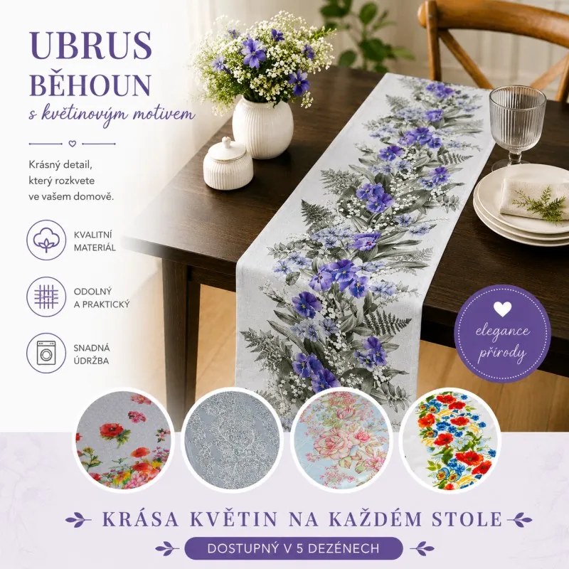 Bellatex Ubrus BĚHOUN Fialová,Šedá 50x140 cm
