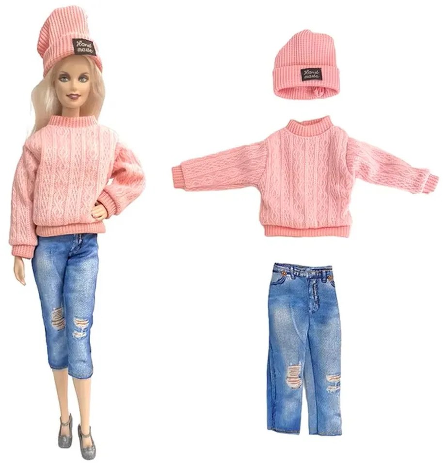 Módní oblečení pro Barbie - sada oblečení s doplňky Varianta: M set džíny + svetr