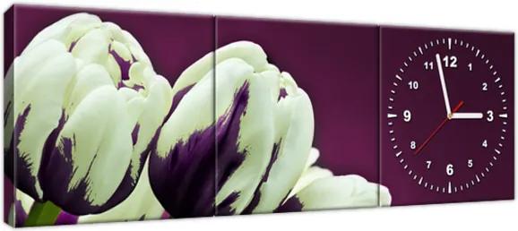 Tištěný obraz s hodinami Bílé tulipány a fialová 90x30cm ZP1633A_3A