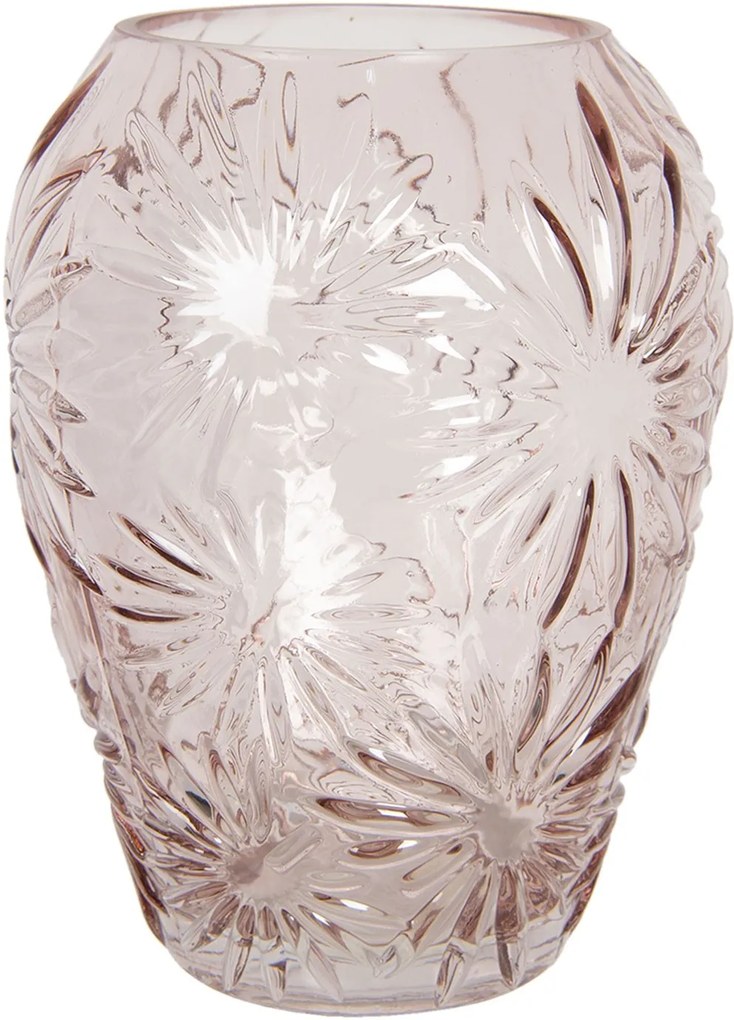 Růžová skleněná váza s květy Jasmina – Ø 16*20 cm