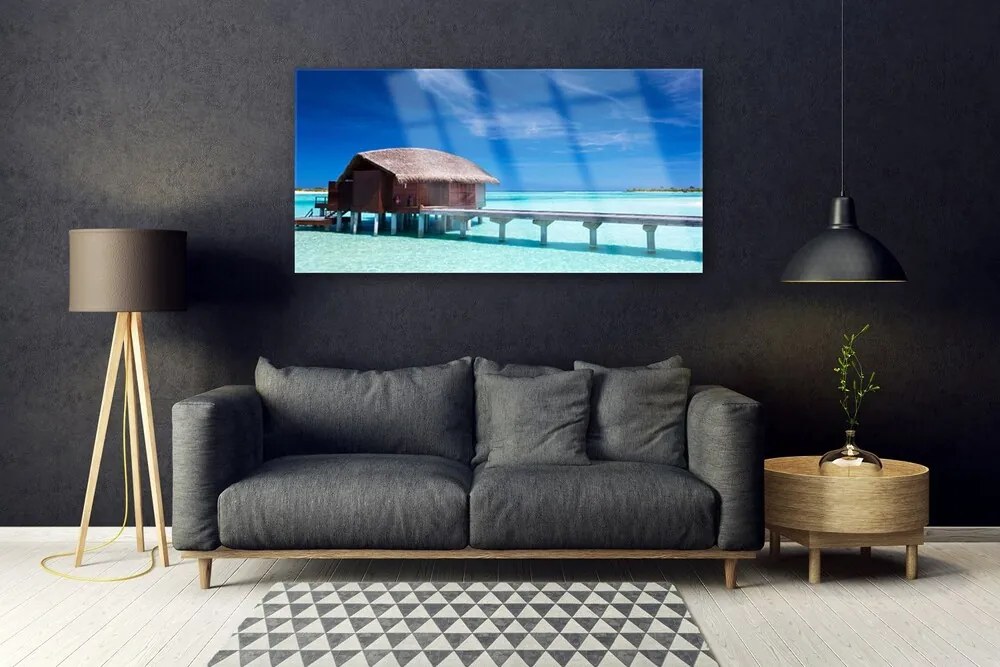 akrylový obraz Moře Pláž Dům Architektura 120x60 cm