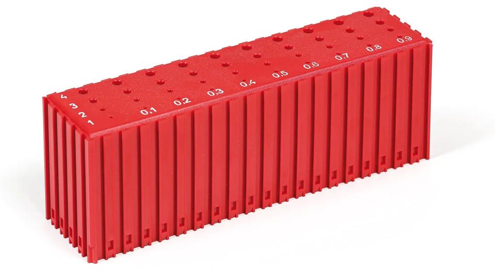 Plastový box pro ukládání vrtáků o průměru 10–11,9 mm, modul 20x5, 20 dutin, červená
